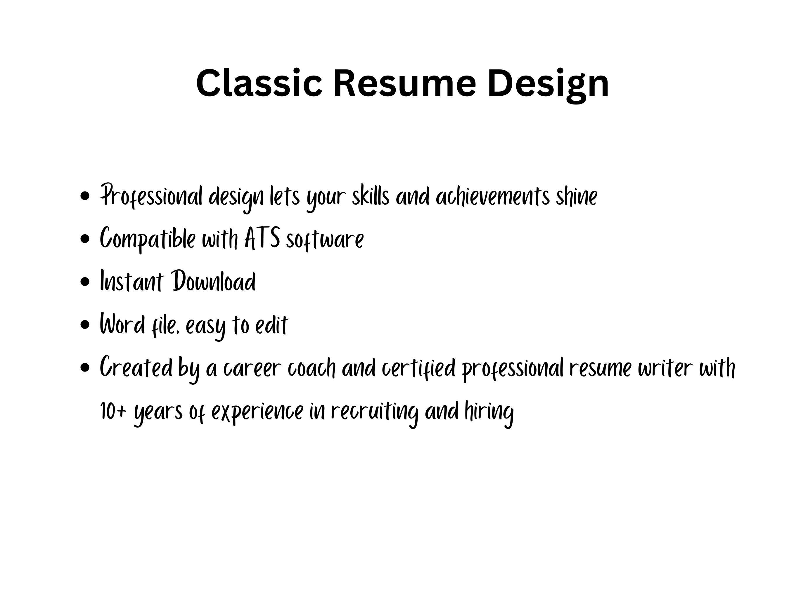 Classic Resume (ATS Resume Template) - Etsy