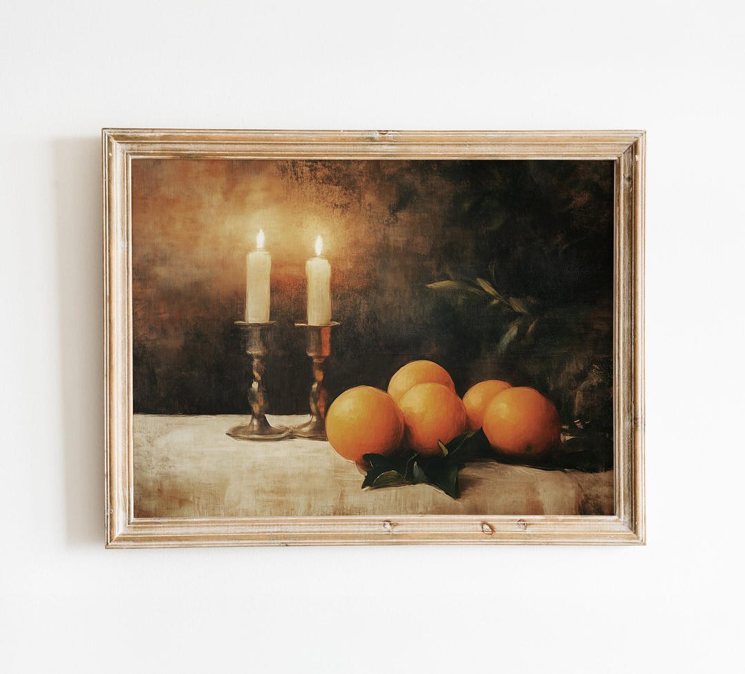 Vintage Oil Painting of Oranges on Christmas Table With Candlesticks ...