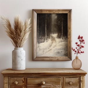 Snowy Forest Path Vintage Moody Winter Scene Oil Painting – Snow ...