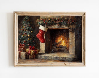 Vintage Christmas Fireplace Print - Etsy
