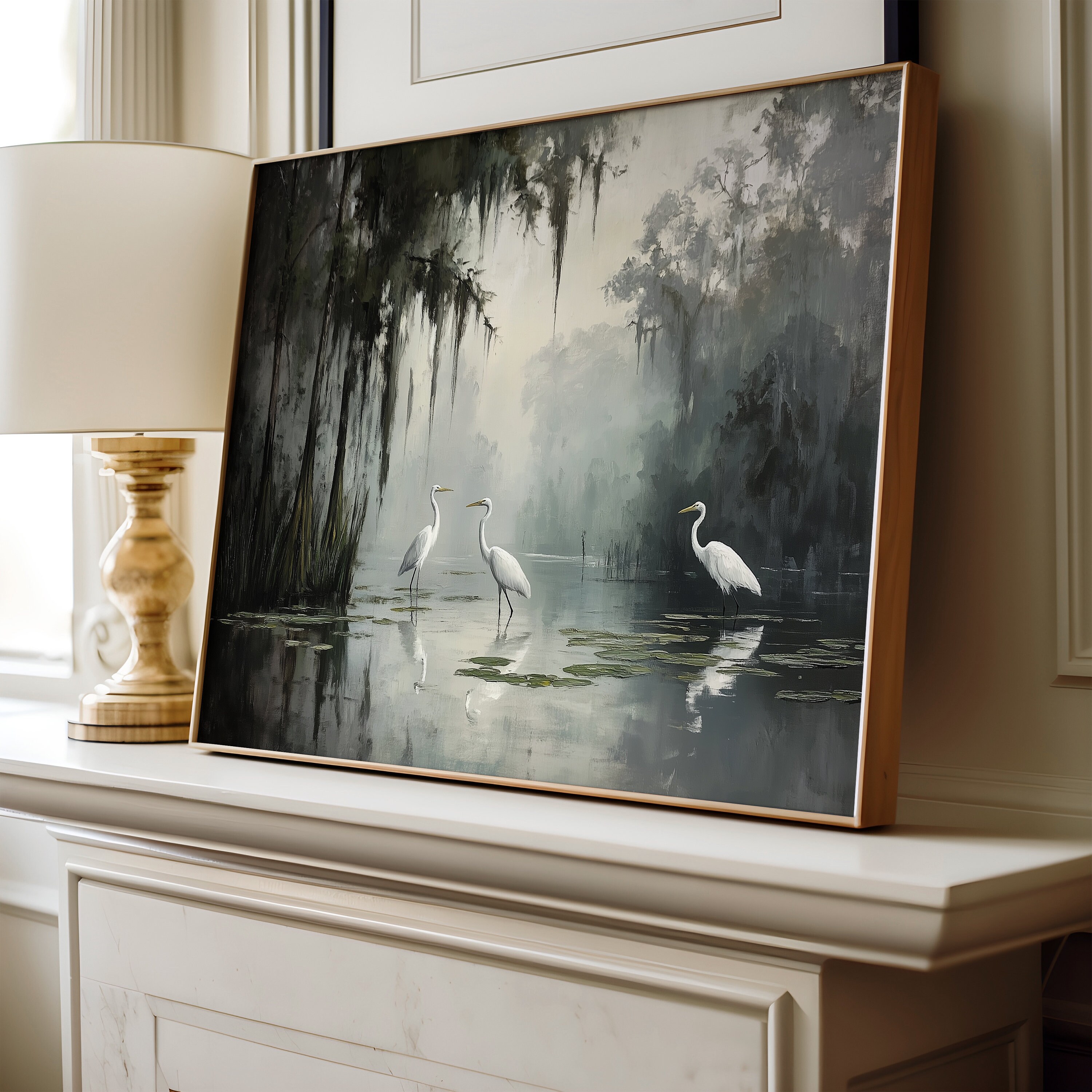 Southern Bayou Serenity: Vintage Cypress Trees & White Egrets Oil ...
