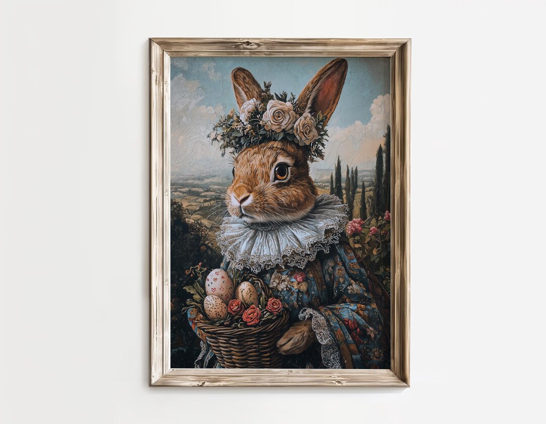 Victorian Rabbit Easter Egg Print: Shabby Chic Floral Wall Art (digital ...