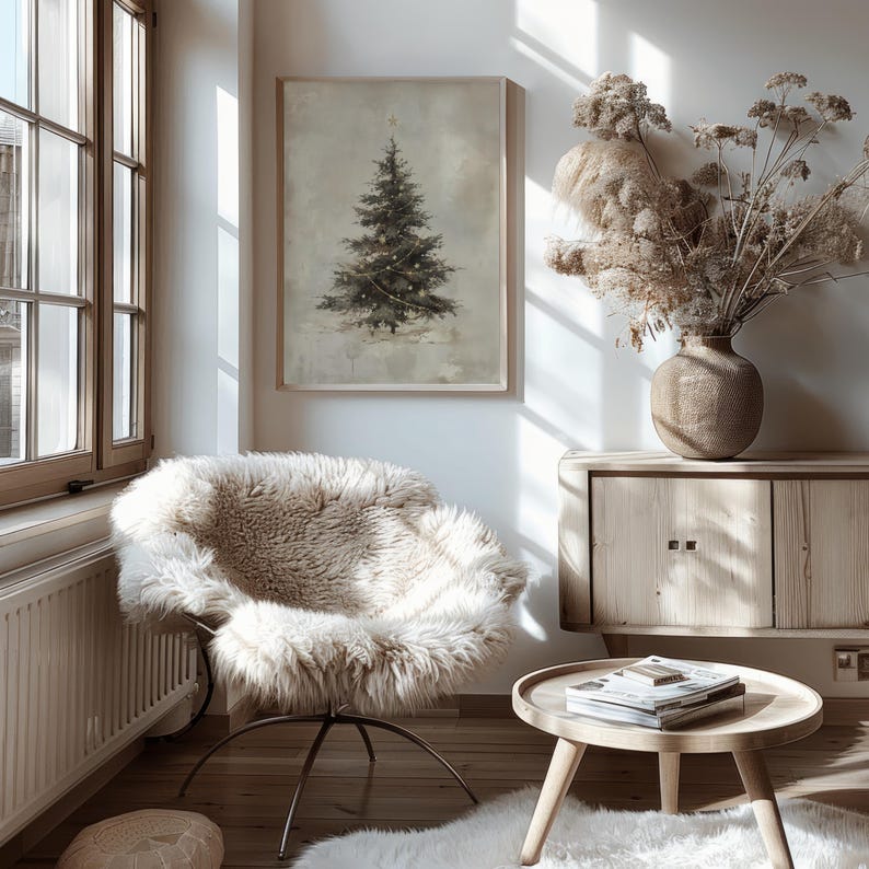 Printable Winter Decor | Vintage Christmas Tree Painting | Farmhouse ...