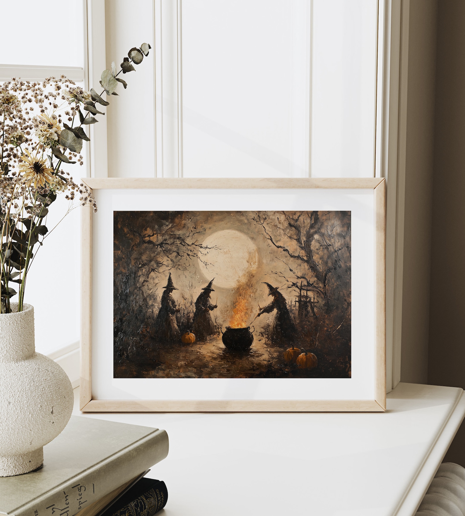 Vintage Witchcraft Art - Witches Cauldron Scene - Halloween Decor ...