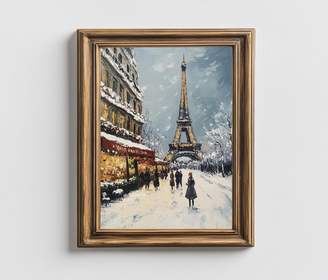 Eiffel Tower at Christmas Vintage Oil Painting – Paris Holiday Scene ...