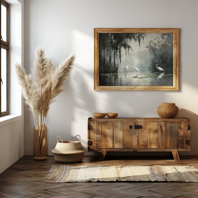 Southern Bayou Serenity: Vintage Cypress Trees & White Egrets Oil ...