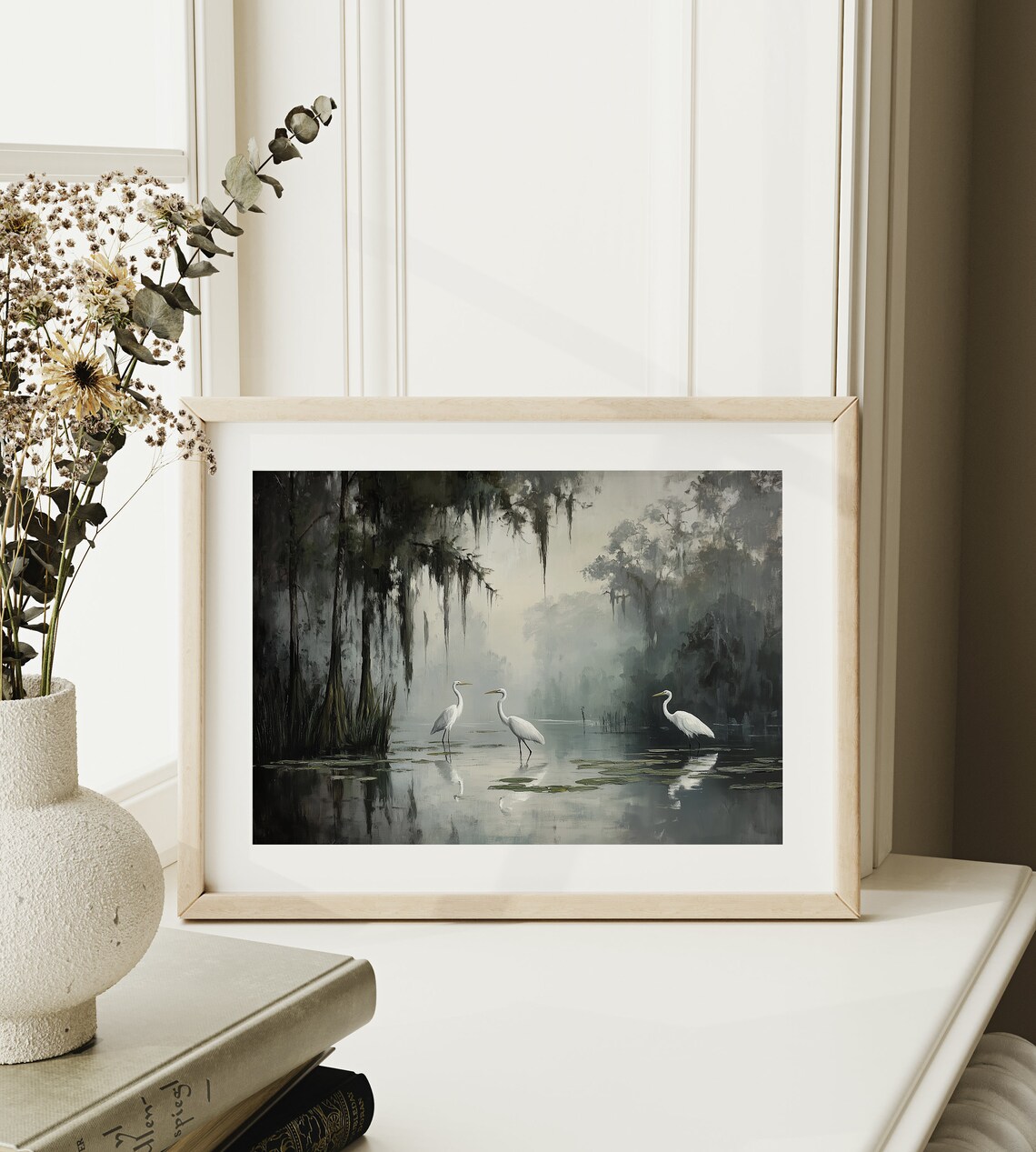 Southern Bayou Serenity: Vintage Cypress Trees & White Egrets Oil ...