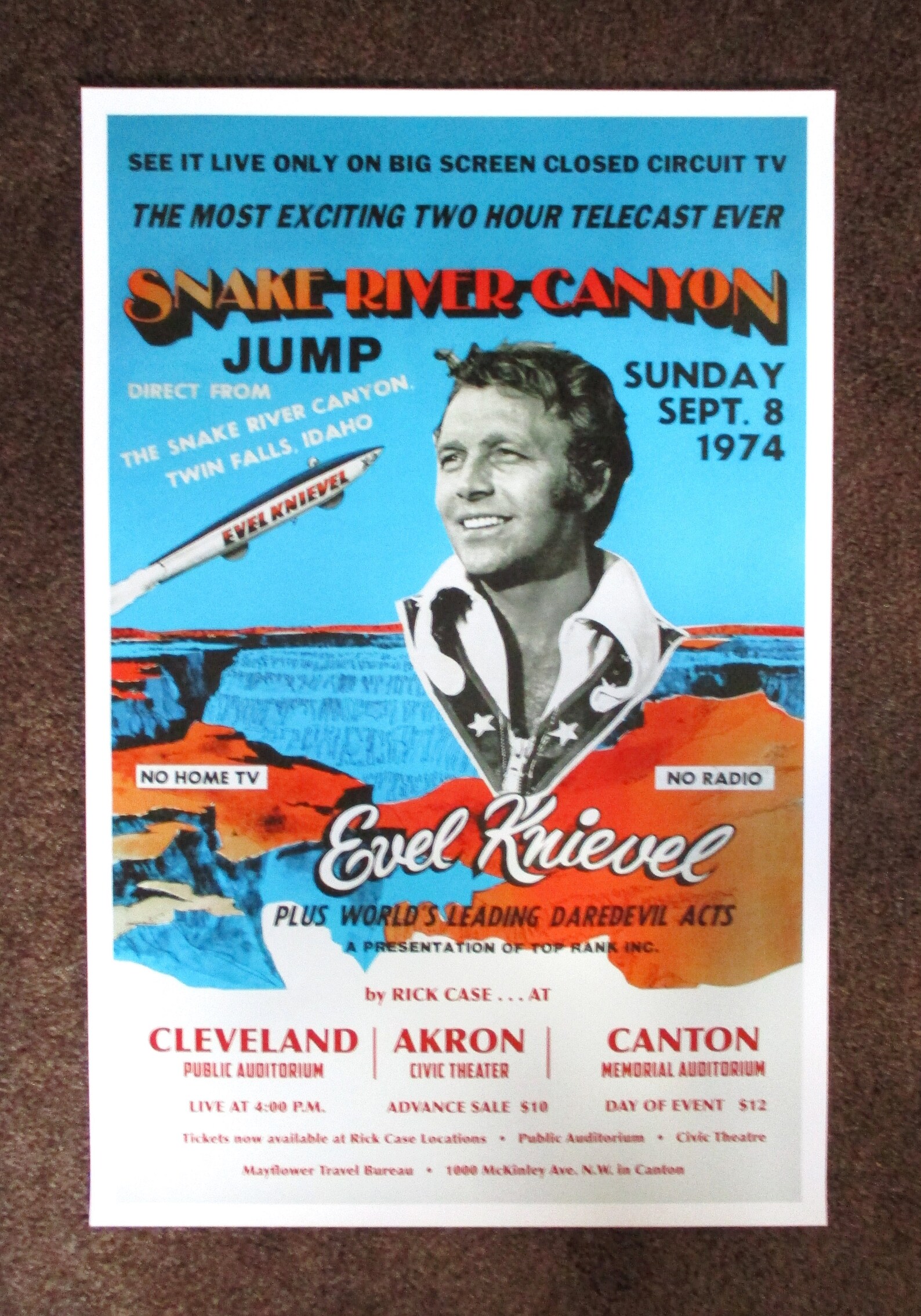 EVEL KNIEVEL "snake River Canyon Jump" Promo Poster 3 City Cleveland ...