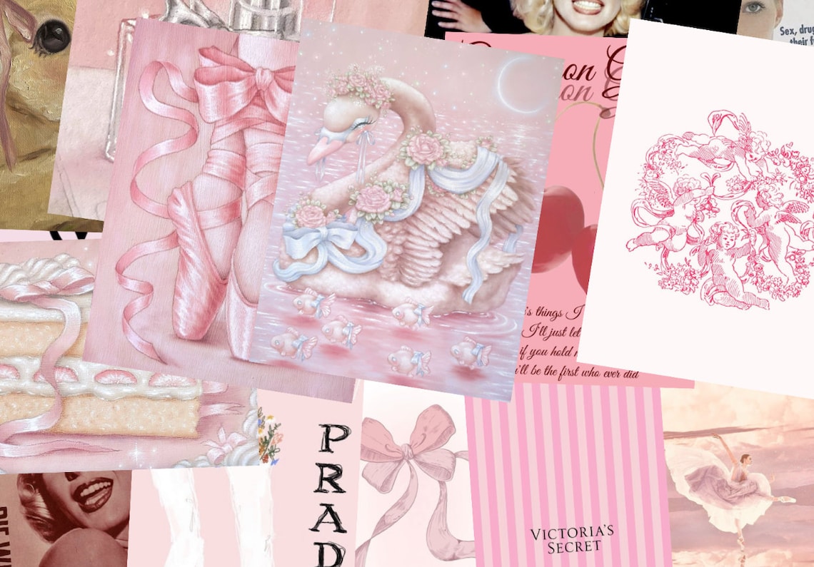 50 Piece Pink Vintage Coquette Digital Prints Digital Download Wall ...