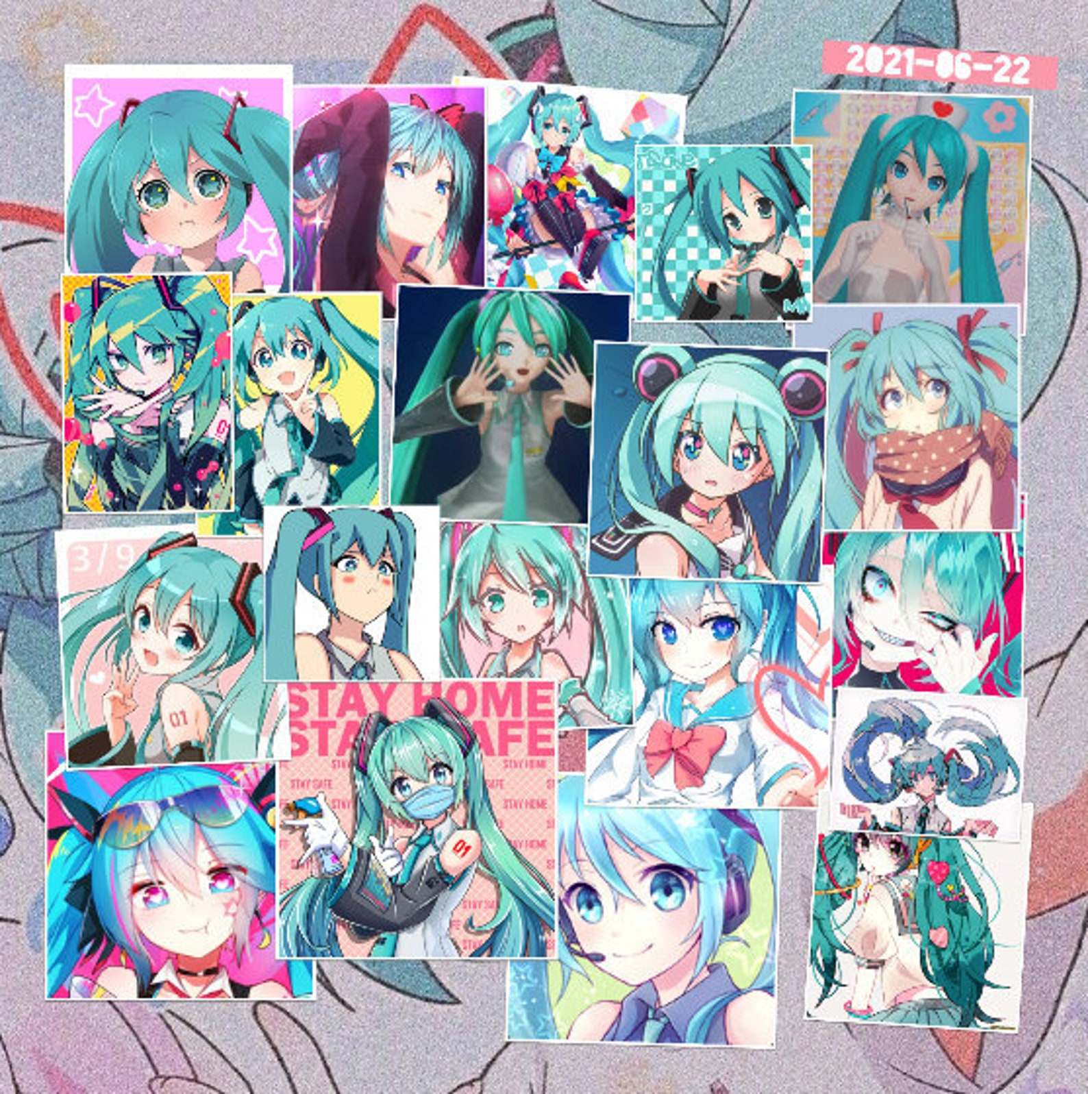 Hatsune Miku Kawaii DIGITAL Collage, 50 Pieces Wall Collage Room Decor ...