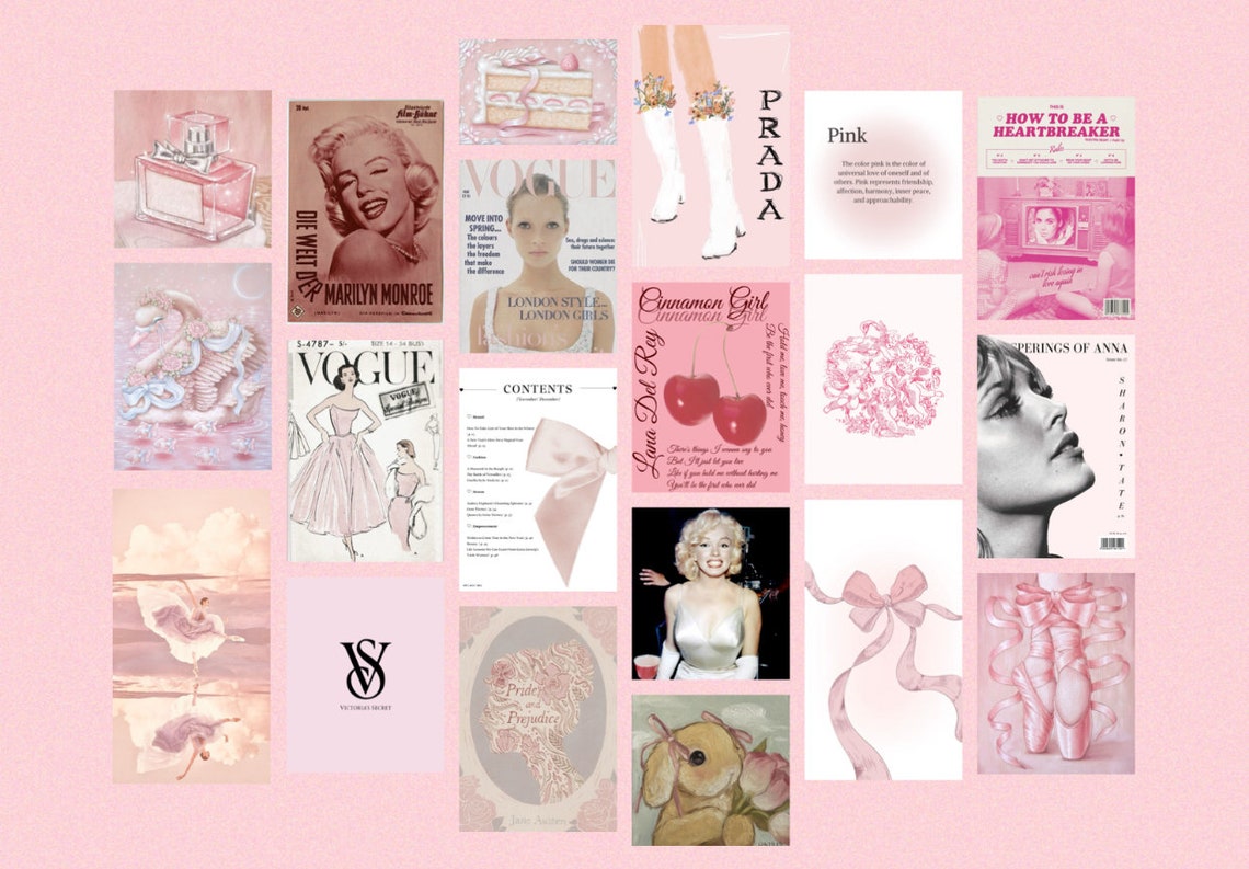 50 Piece Pink Vintage Coquette Digital Prints Digital Download Wall ...
