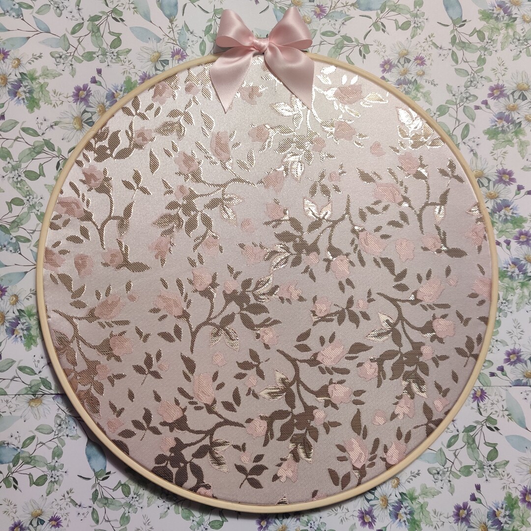 Large Pin Hoops pink Floral Brocade - Etsy