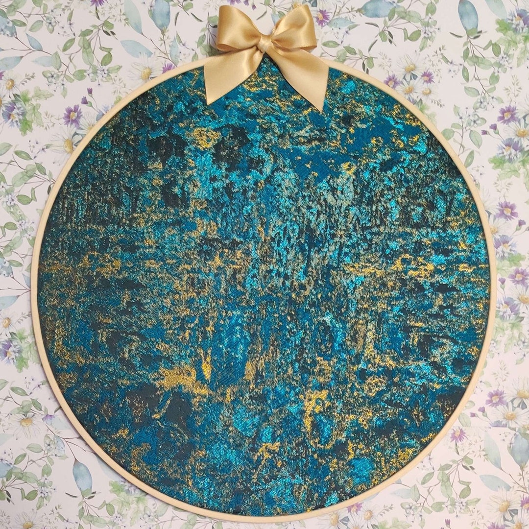 Large Pin Hoops Teal and Gold Brocade - Etsy
