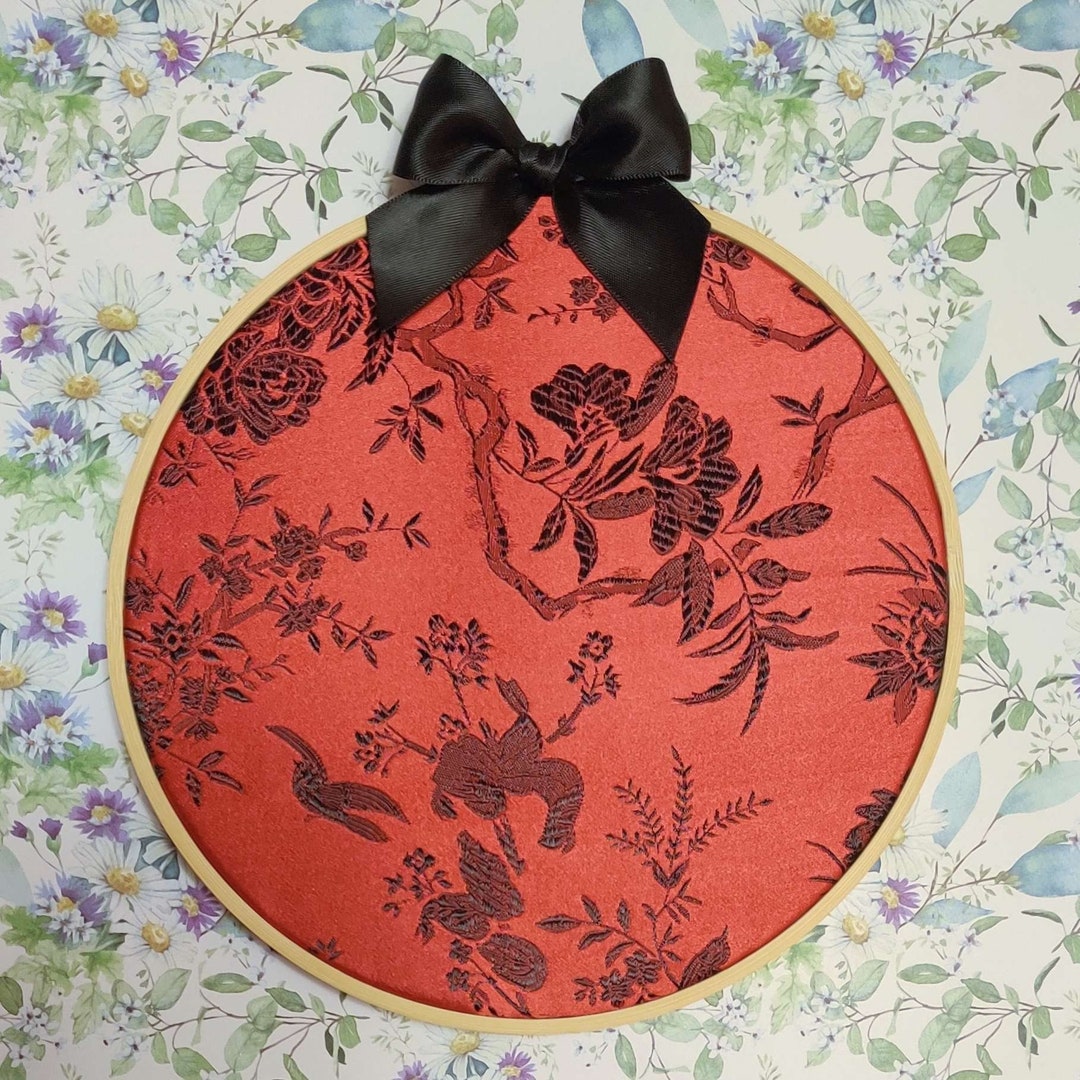 Large Pin Hoops red and Black Brocade - Etsy