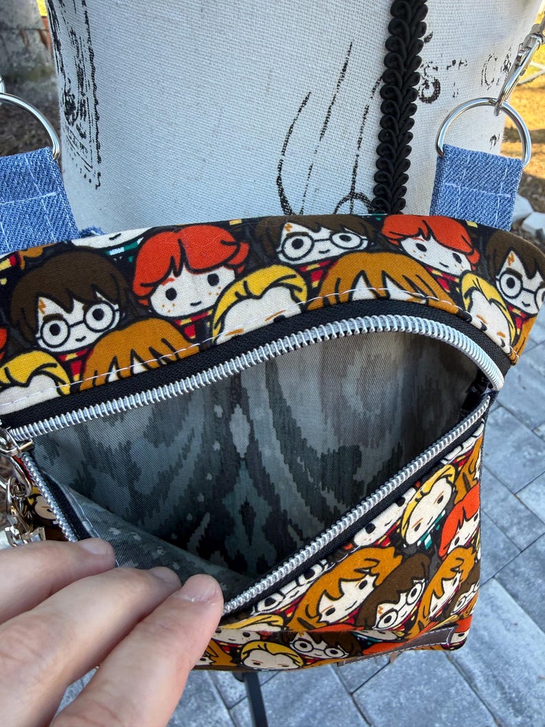 Harry Potter Inspired Chibi Characters Crossbody Bag | Upcycled Denim ...