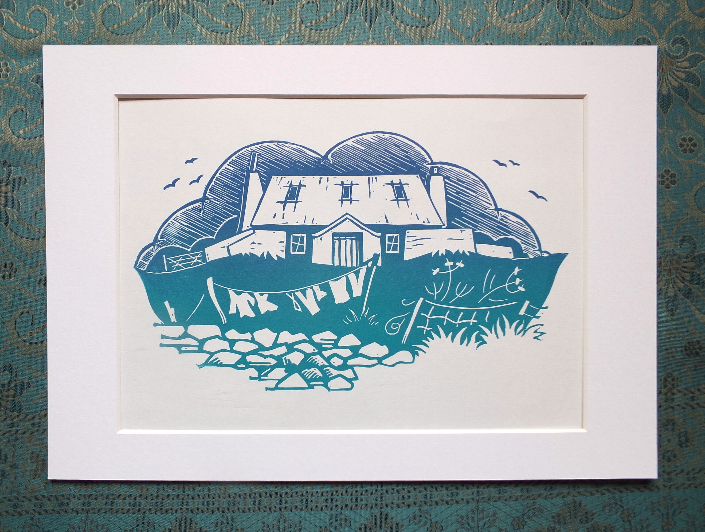 Tiree Wash Day Linocut Print A5 Mounted - Etsy UK