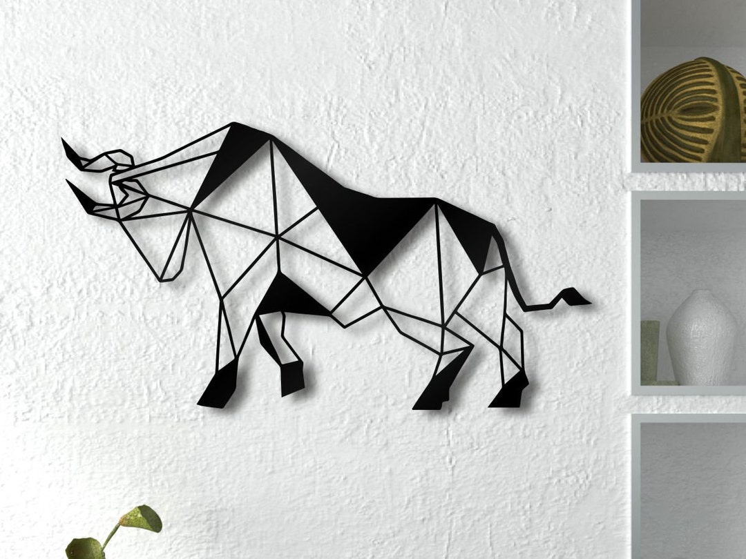 Geometric Bull Wooden Wall Art, Polygon Bull Wood Decor, Laser Cut Wall ...