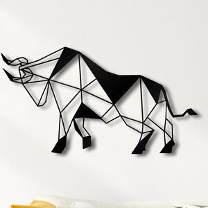 Geometric Bull Wooden Wall Art, Polygon Bull Wood Decor, Laser Cut Wall ...
