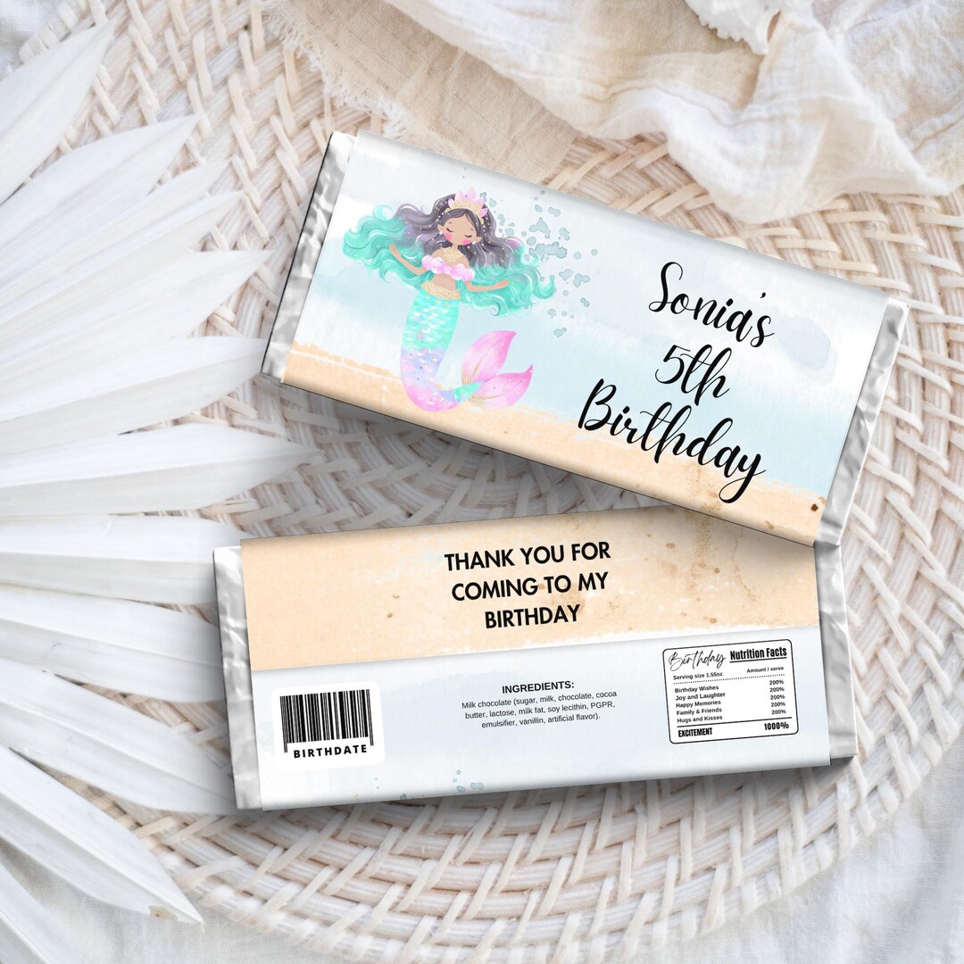 Mermaids 1 Editable Chocolate Bar Label for Personalised Party, Kids ...