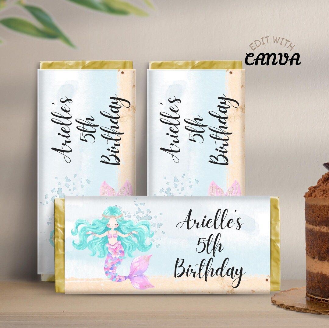 Mermaids Editable Chocolate Bar Label for Personalised Party, Kids ...