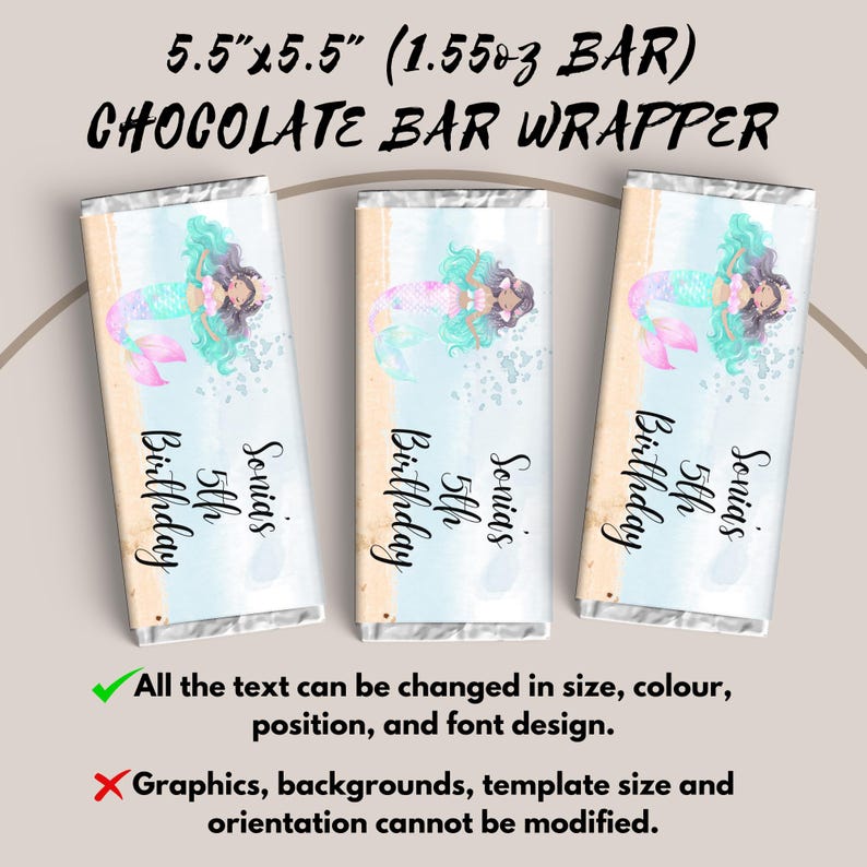 Mermaids 1 Editable Chocolate Bar Label for Personalised Party, Kids ...