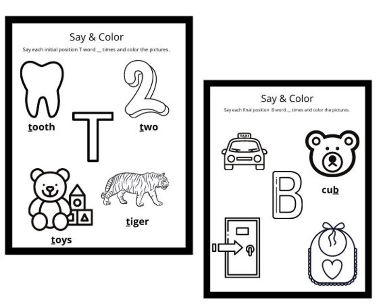 Speech Articulation Worksheets: Early Sounds & Color (PDF Download) - Etsy