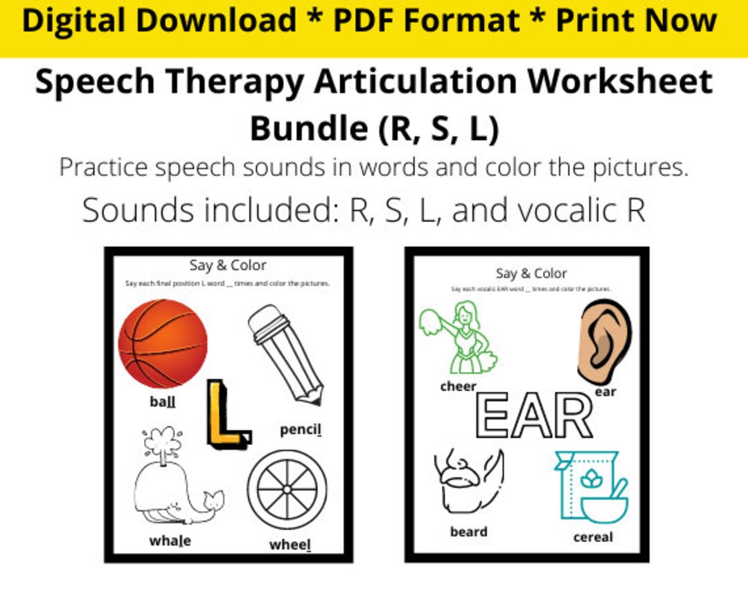 Articulation Therapy Worksheets: R, S, L Sounds - Home Practice (PDF ...
