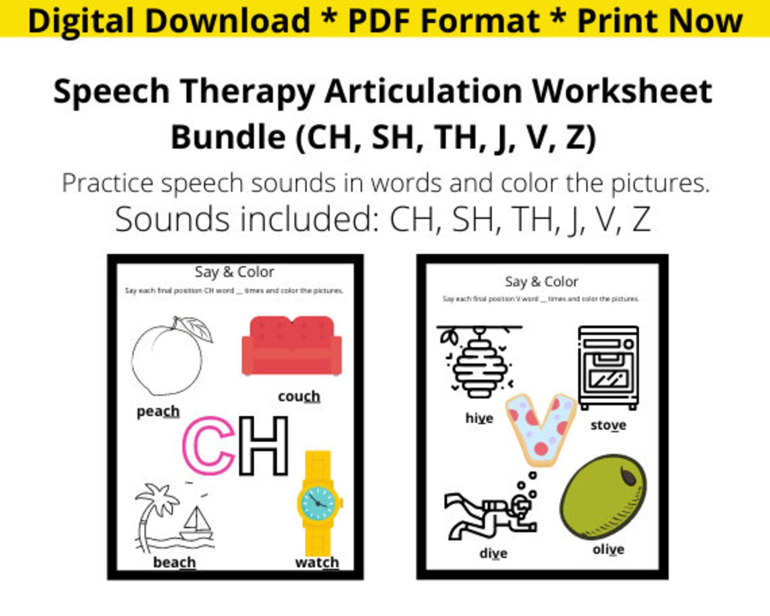 Speech Articulation Worksheets: Summer Practice & Color (PDF Download ...