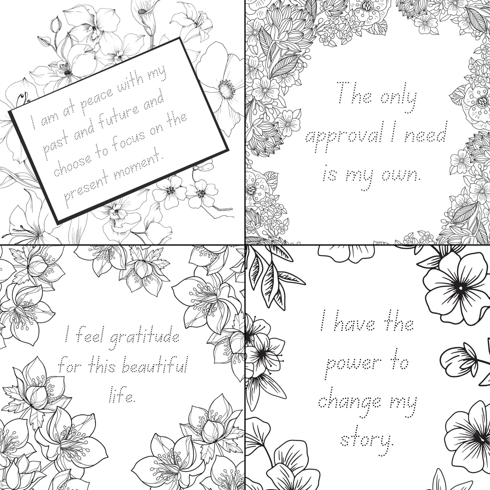 Coloring Book PDF Self Love Affirmations 10 Floral Designs With ...