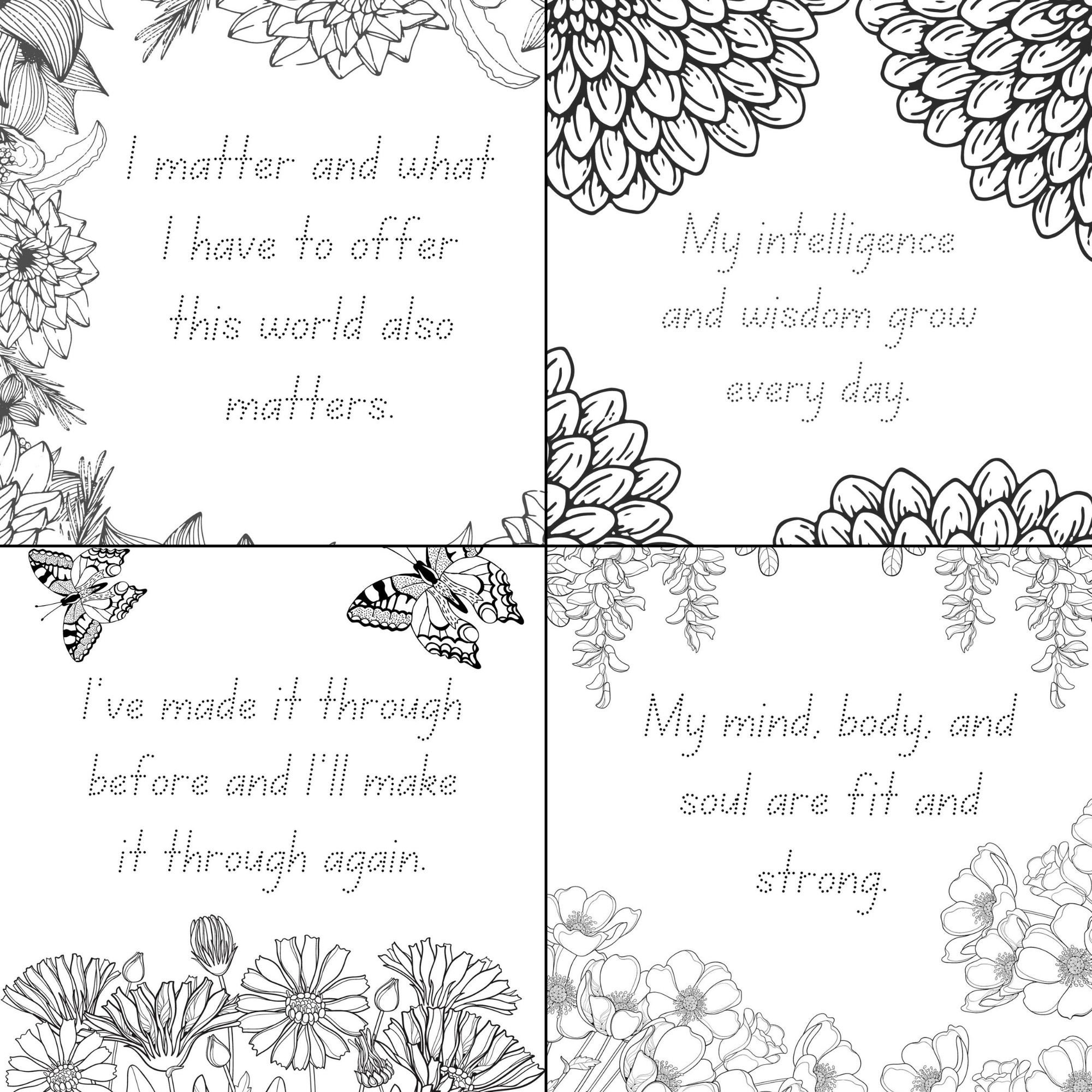 Coloring Book PDF Self Love Affirmations 10 Floral Designs With ...