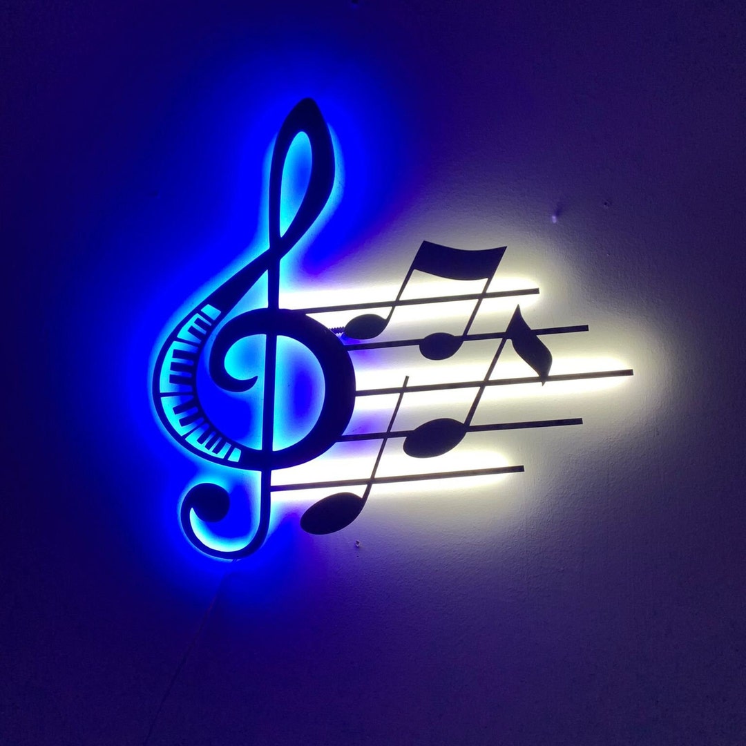 Metal Sol Key LED Sign: Music Notes Wall Art - Etsy