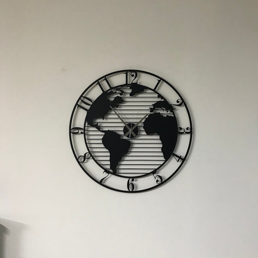 Oversize Metal World Map Wall Clock: Silent Office Decor - Etsy