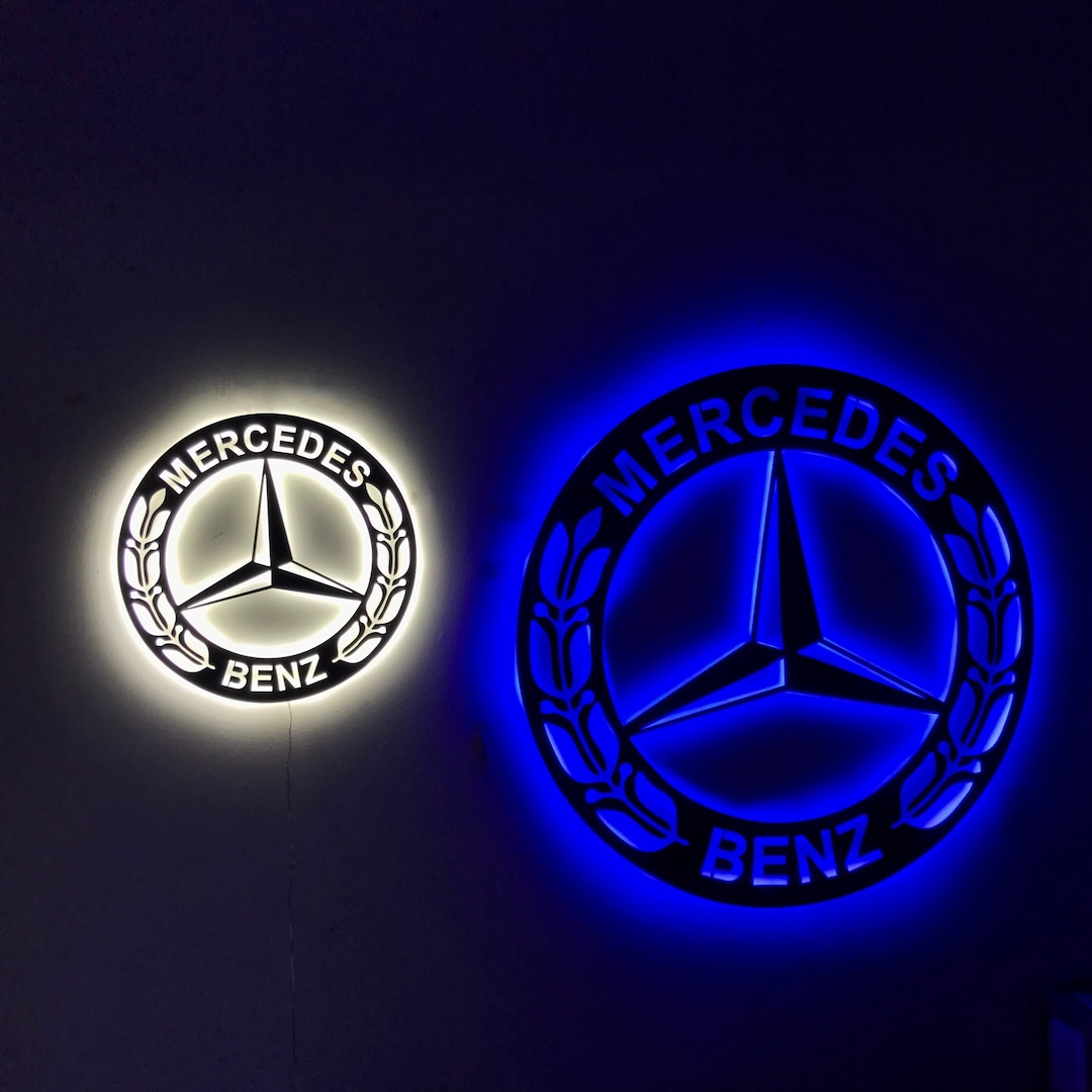 Mercedes Metal Led Sign, Mercedes Garage Decor, Mercedes Neon Sign, Car ...