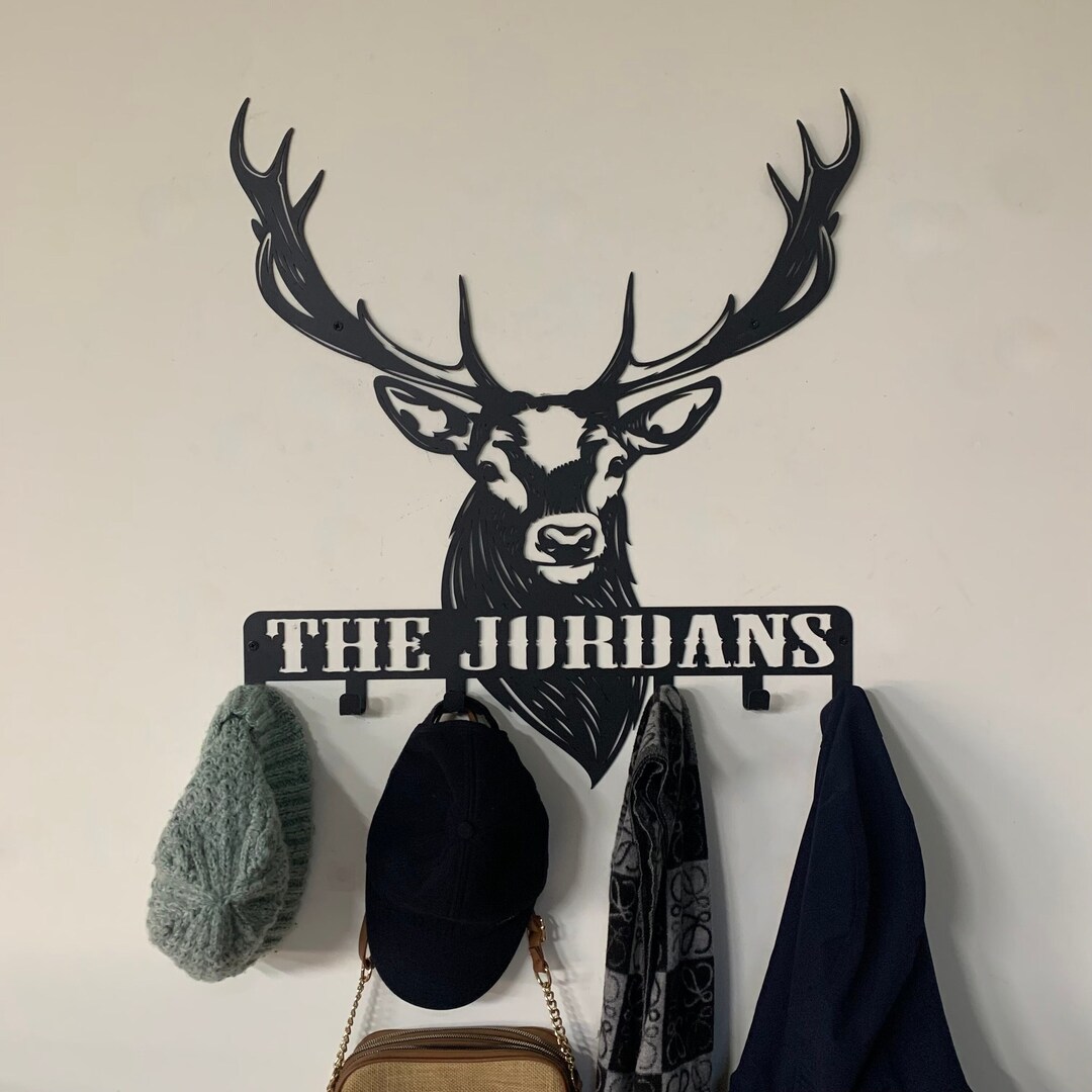 Custom Coat Rack, Metal Wall Hooks, Personalized Coat Hanger, Deer Head ...