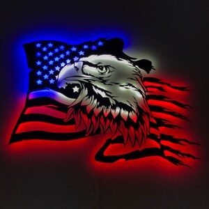 LED Lighted Metal USA Flag With American Eagle - Handmade Patriotic ...