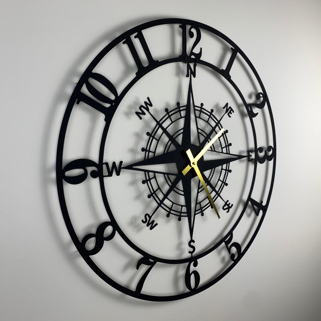 Metal Compass Wall Clock: Oversized Silent Decor - Etsy