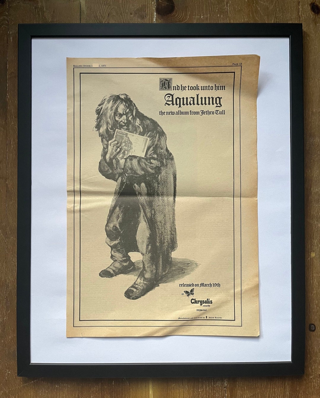 Jethro Tull, Aqualung. Rare, Original, Authentic, Vintage Poster From ...