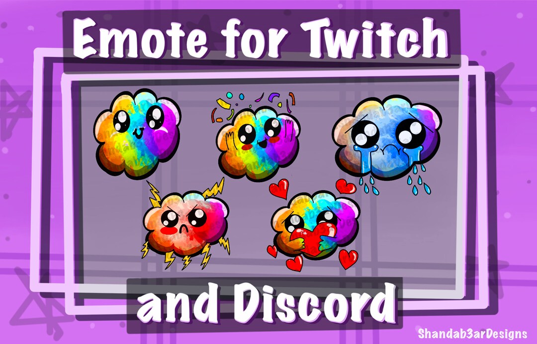 Twitch Emote Pack || 5 Rainbow Cloud Emotes || Twitch/youtube/discord ...
