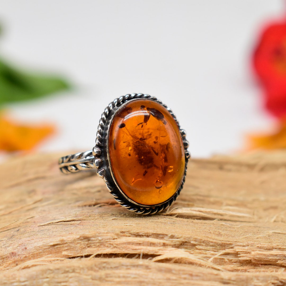 Baltic Amber Ring, Amber Oxidized Silver Ring, Promise Ring, 925 ...