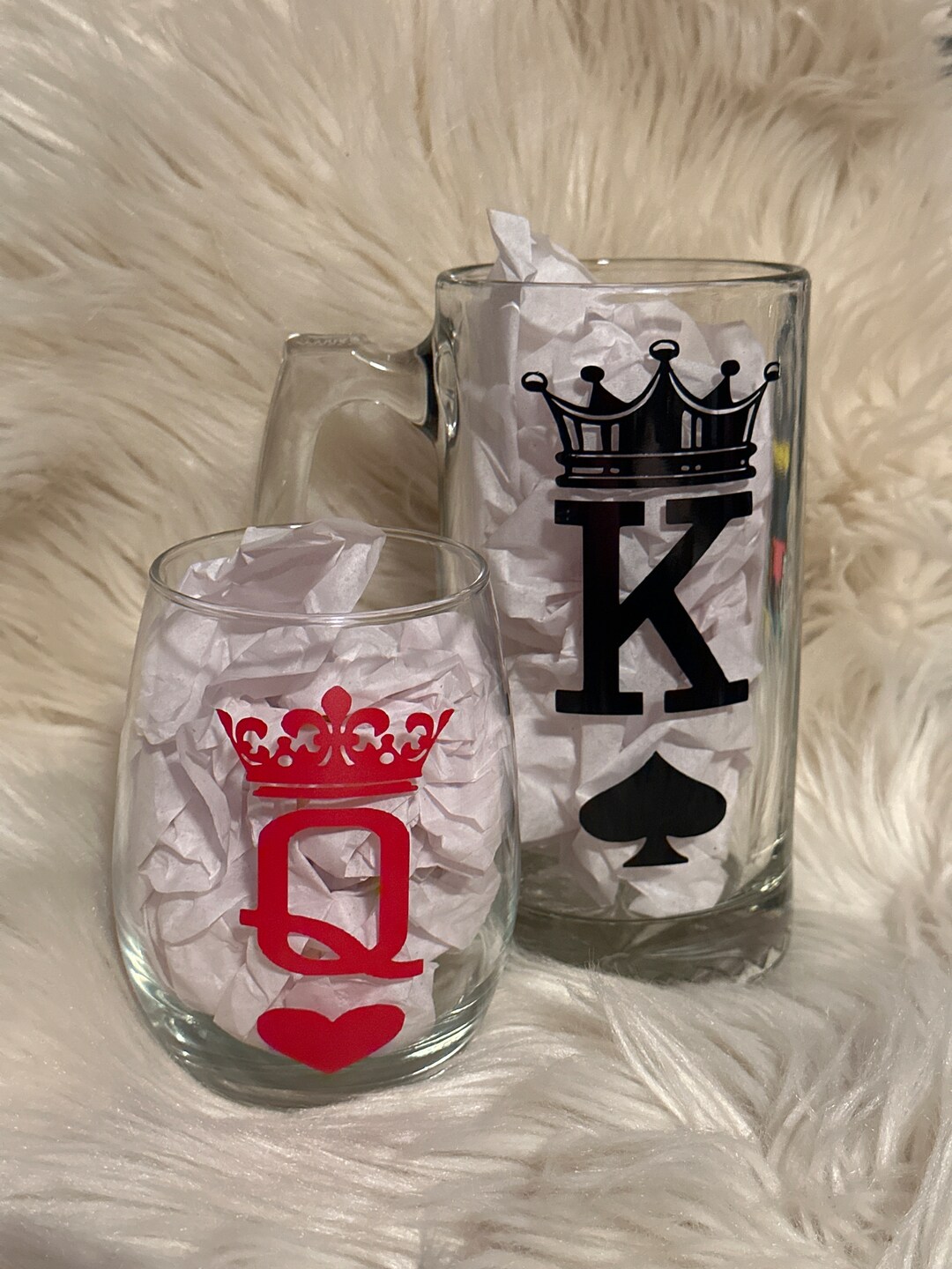 King and Queen Glass Set His and Hers Beer Mug/wine Glass - Etsy
