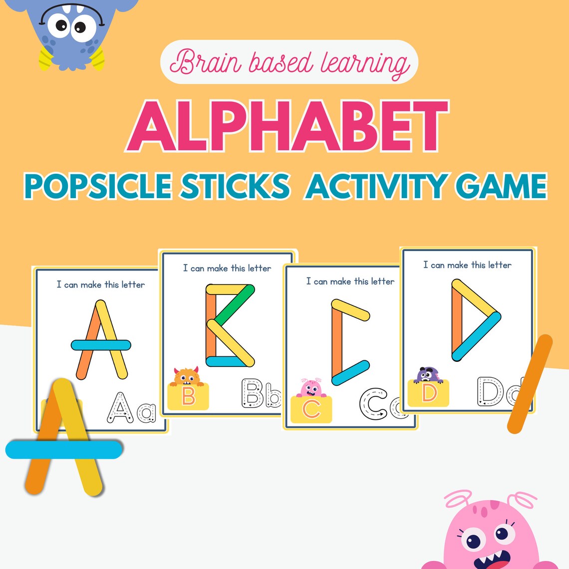 ABC Popsicle Sticks Alphabet Activity Game for Toddlers Montessori ...