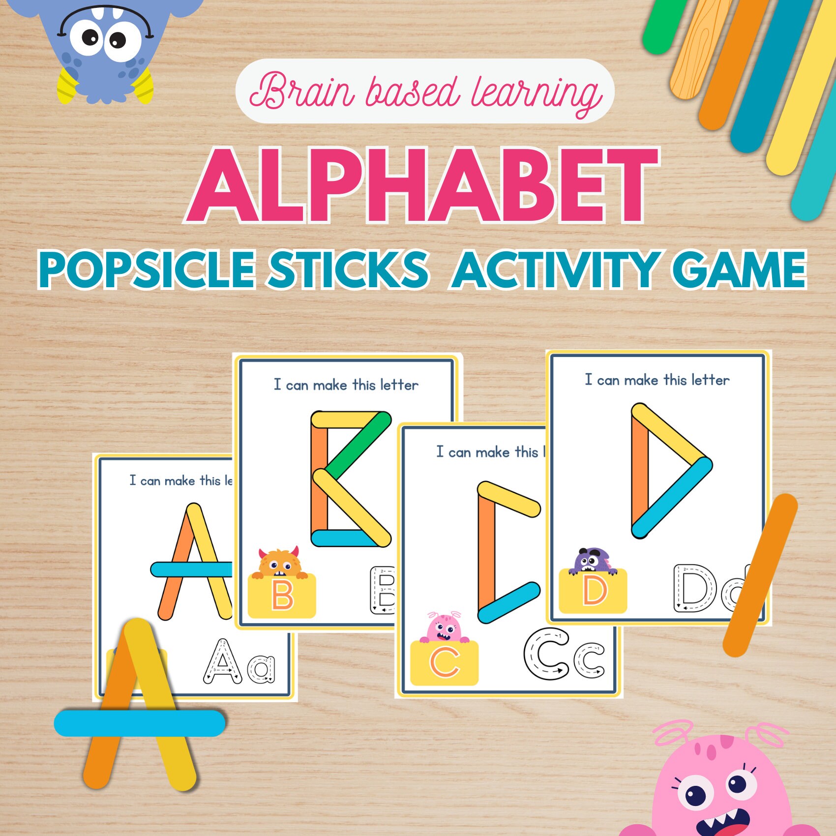 ABC Popsicle Sticks Alphabet Activity Game for Toddlers Montessori ...