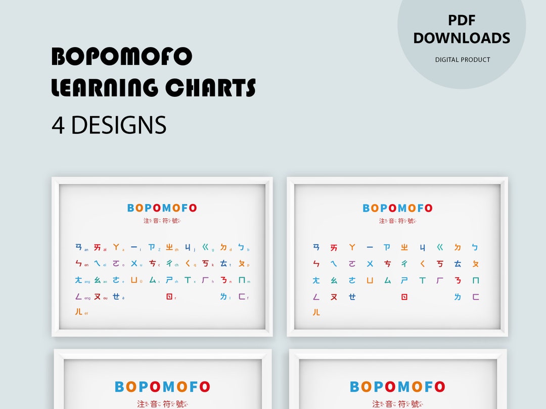 Bopomofo Learning Charts 4 Designs Zhùyīn Posters Taiwanese Phonetic Symbols With Pinyin Posters ...