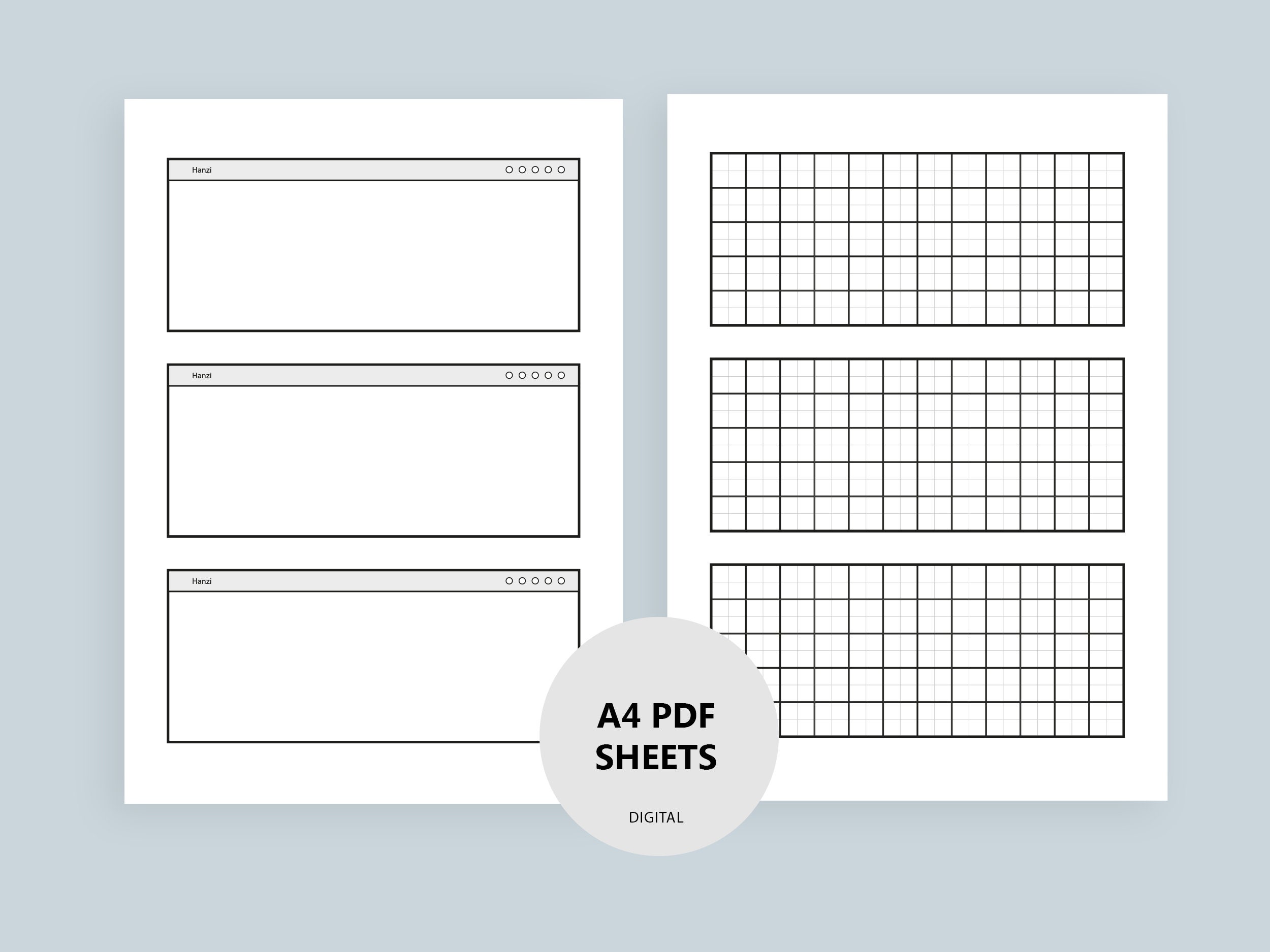 Chinese Hanzi Study Worksheets 4 Designs for Writing on Paper or ...