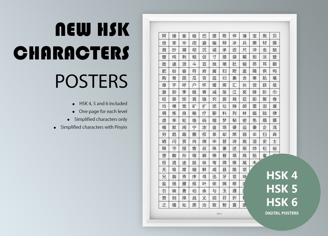 New HSK Simplified Chinese Character Poster Pack for Level 4, 5 and 6 ...