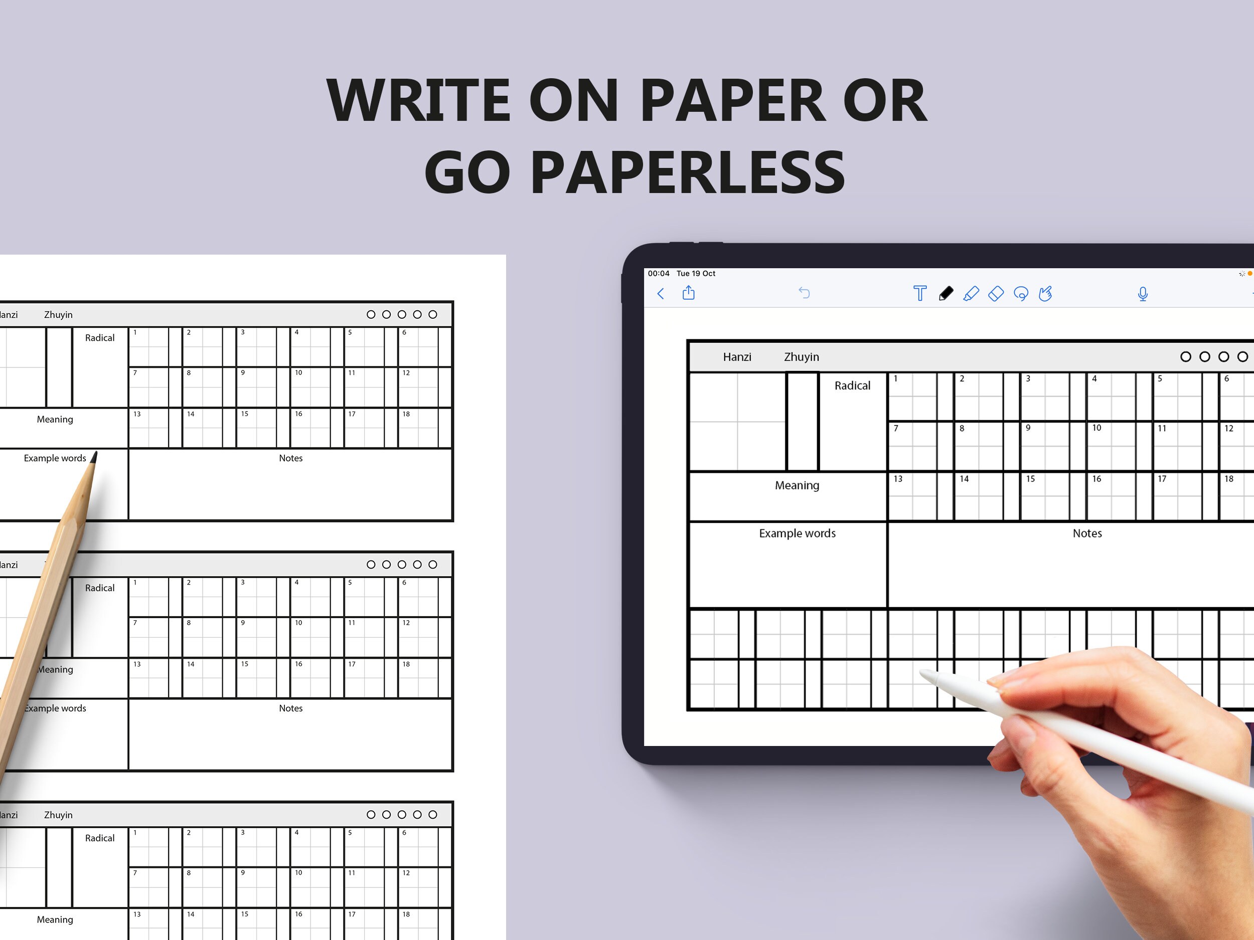 Chinese Hanzi With Zhuyin Study Worksheets (4 Designs for Writing on ...