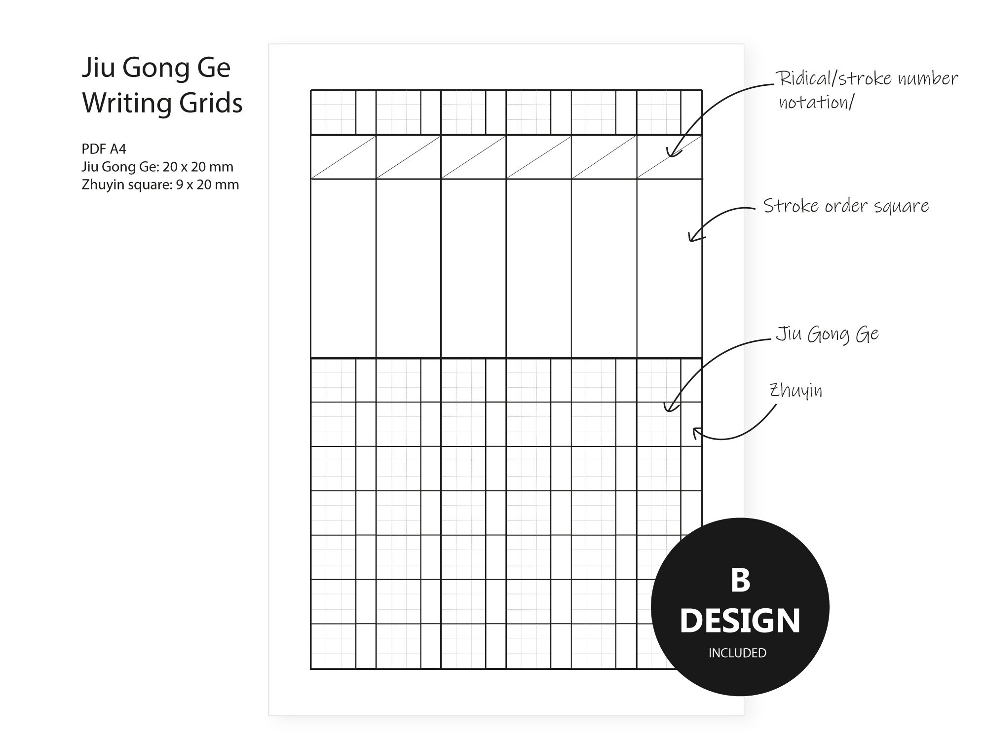 Jiu Gong Ge Chinese Writing Templates (5 Designs Included) | Hanzi ...
