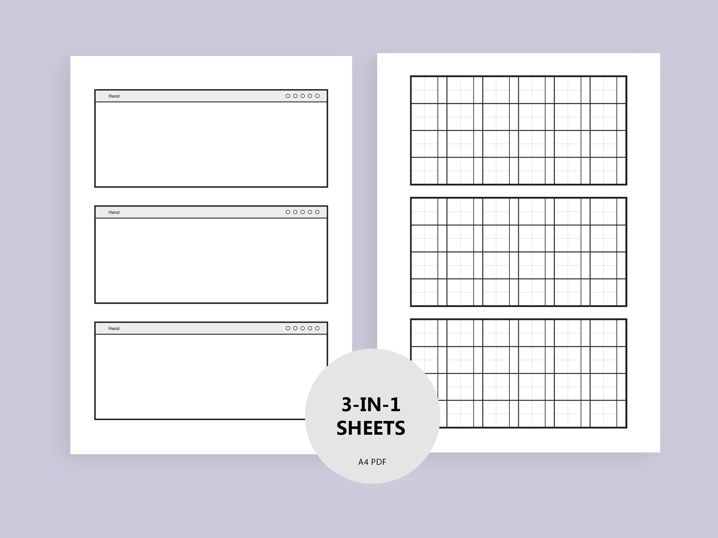 Chinese Hanzi With Zhuyin Study Worksheets (4 Designs for Writing on ...