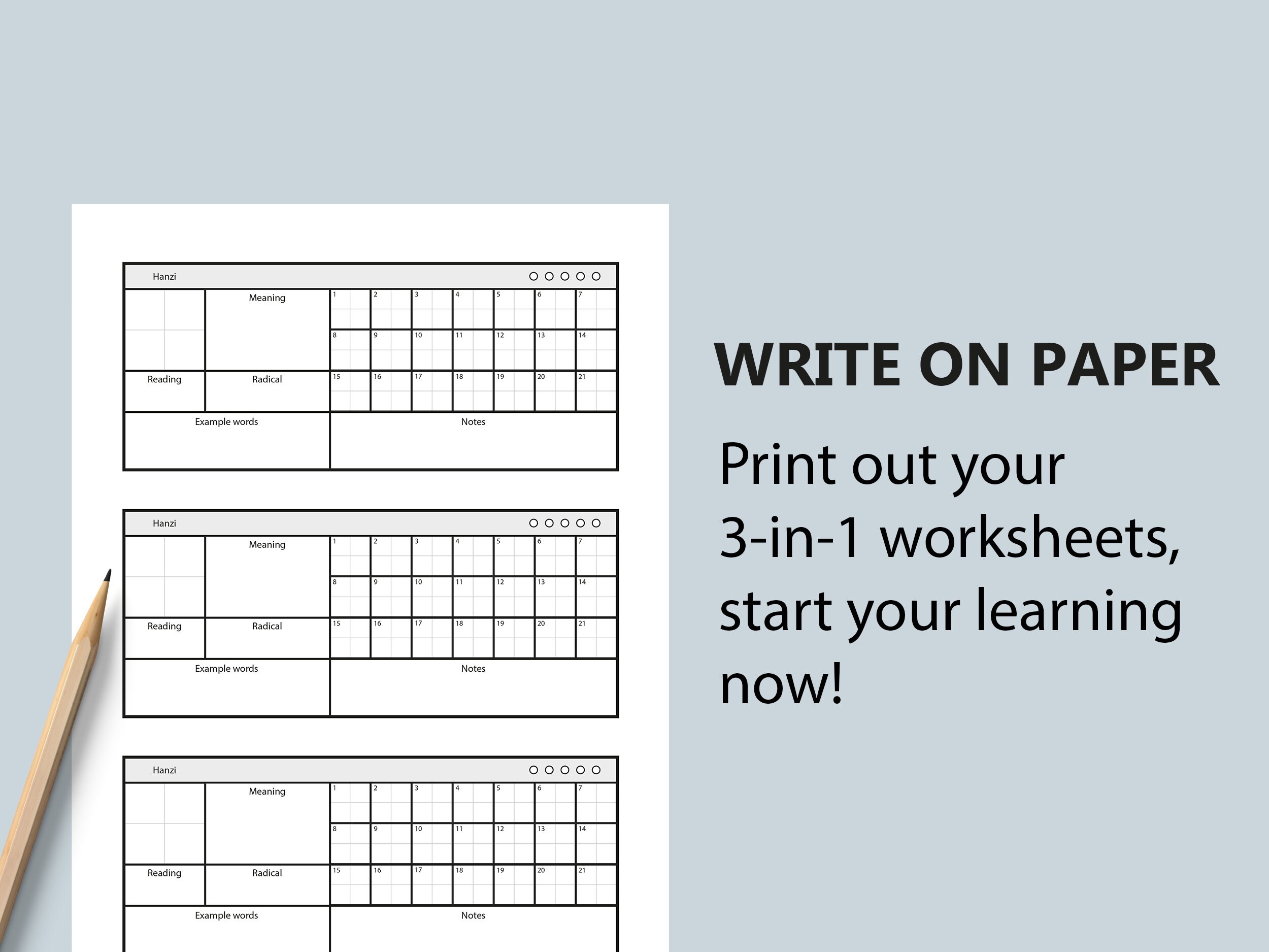 Chinese Hanzi Study Worksheets 4 Designs for Writing on Paper or ...
