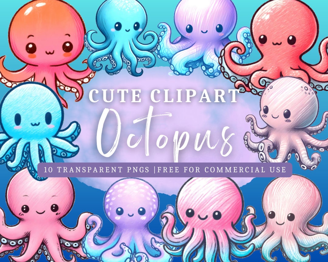 Cute Octopus Clipart, Clipart Bundle, Baby Octopus, Ocean Life, Under ...